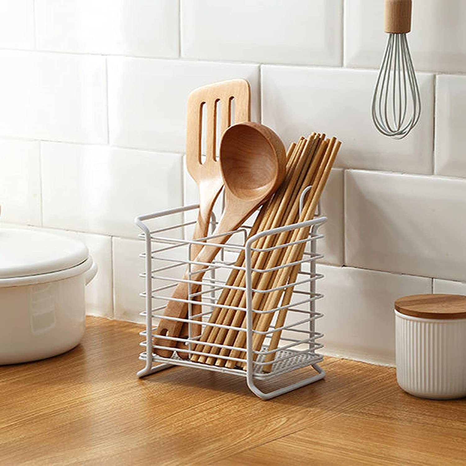 ceramic Utensil Caddy Iron Chopsticks Holder, Hanging Cutlery Drying Basket Draining Chopsticks Rack, Tableware Organizer Pen Holder chopstick holder (Color : Black)