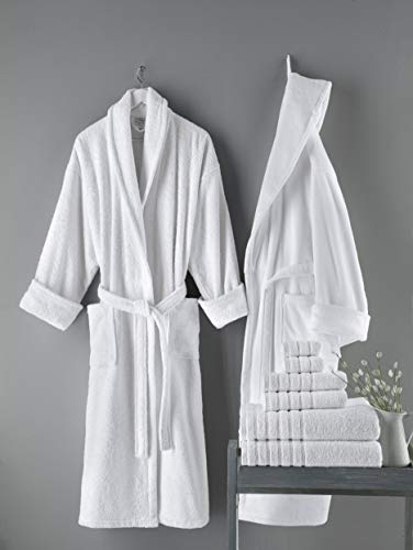 Classic Turkish Towels - Luxury Terry Cloth Robe for Men and Women, 100% Turkish Cotton, Soft and Plush, Long Unisex Bathrobe (White, Small-Medium)