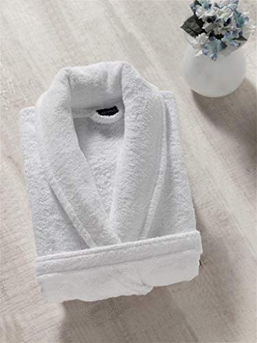 Classic Turkish Towels - Luxury Terry Cloth Robe for Men and Women, 100% Turkish Cotton, Soft and Plush, Long Unisex Bathrobe (White, Small-Medium)