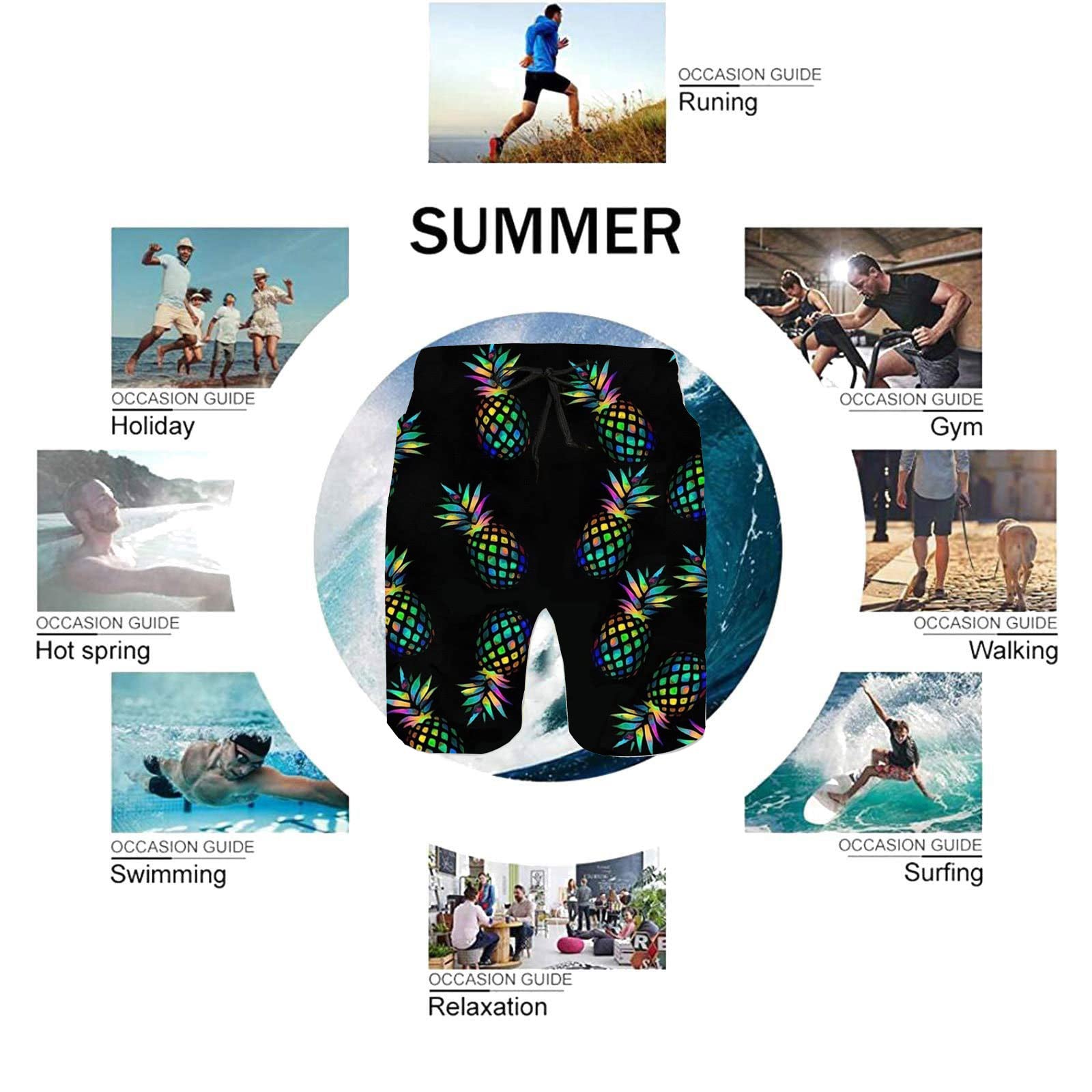 Heucapc Men's Swim Trunks Quick Dry Swimming Trunks Pineapple Swim Trunks with Mesh Lining and Pockets XXL