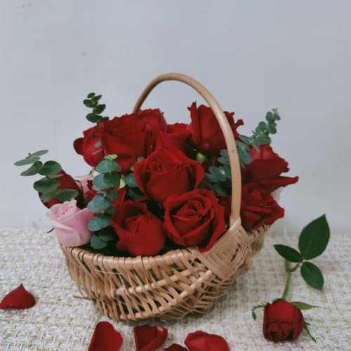 WYI Rattan Flower Basket, Handmade Wicker Planter Basket with Plastic Liner & Handle, Woven Storage Basket for Home Wedding Garden Decoration, Brown,S(445MWRMURZRG2O2814UOR)