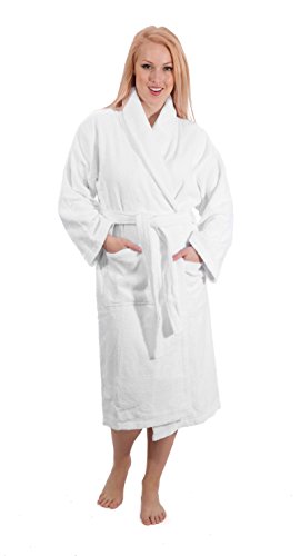 Classic Turkish Towels - Luxury Terry Cloth Robe for Men and Women, 100% Turkish Cotton, Soft and Plush, Long Unisex Bathrobe (White, Small-Medium)