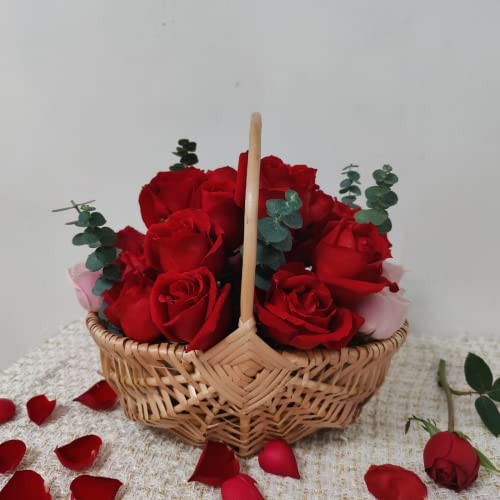 WYI Rattan Flower Basket, Handmade Wicker Planter Basket with Plastic Liner & Handle, Woven Storage Basket for Home Wedding Garden Decoration, Brown,S(445MWRMURZRG2O2814UOR)