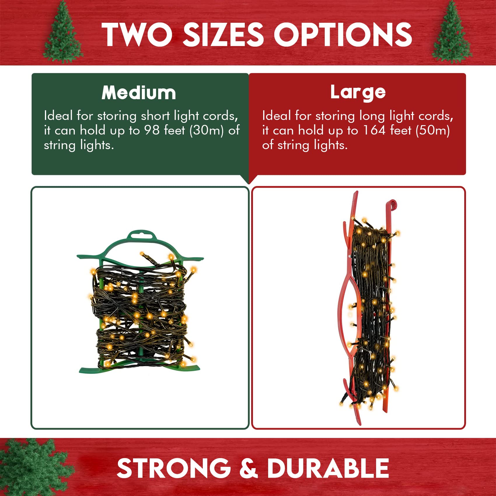 EDSRDUS Set of 6 Rope Winder, Strong & Hangable Light & Cord Wind Up Christmas Light Storage for Organizing Christmas Lights & Electric Cords, Each Holds Up to 98 ft (Green, 7inch x 8inch)