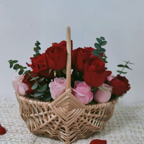WYI Rattan Flower Basket, Handmade Wicker Planter Basket with Plastic Liner & Handle, Woven Storage Basket for Home Wedding Garden Decoration, Brown,S(445MWRMURZRG2O2814UOR)