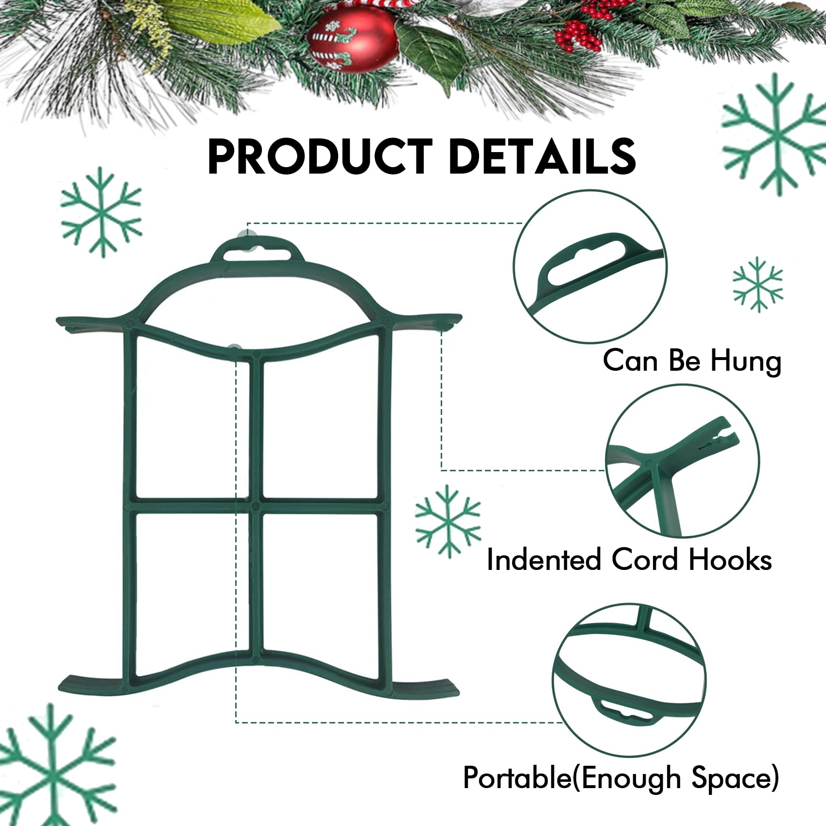 EDSRDUS Set of 6 Rope Winder, Strong & Hangable Light & Cord Wind Up Christmas Light Storage for Organizing Christmas Lights & Electric Cords, Each Holds Up to 98 ft (Green, 7inch x 8inch)