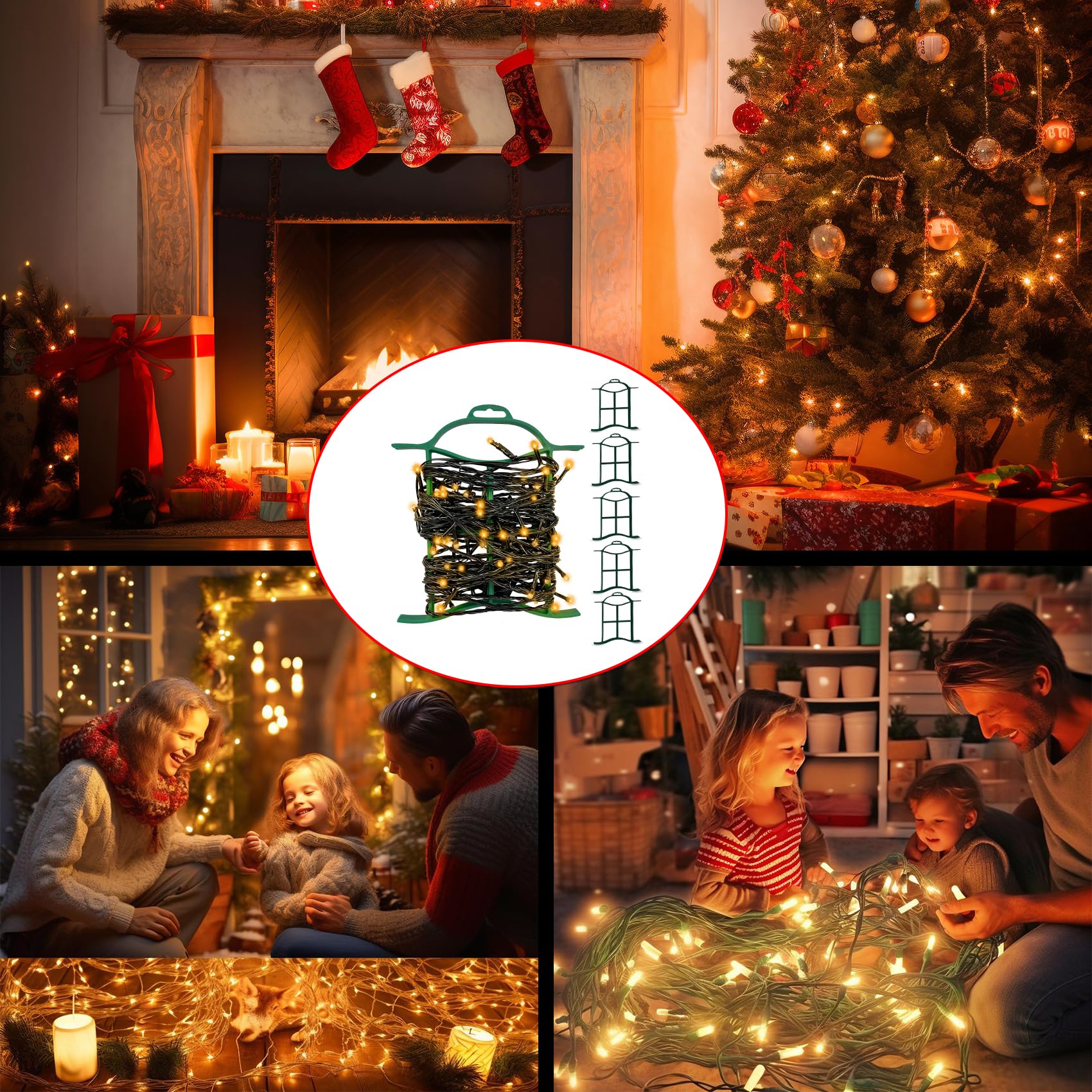 EDSRDUS Set of 6 Rope Winder, Strong & Hangable Light & Cord Wind Up Christmas Light Storage for Organizing Christmas Lights & Electric Cords, Each Holds Up to 98 ft (Green, 7inch x 8inch)