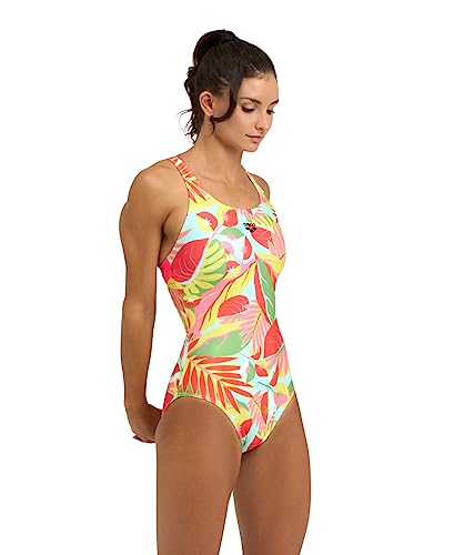 Arena Performance Tropic Women's Swimsuit Control Pro Back One Piece MaxLife Training Suit, Fluo Red/Multi, US Size 42