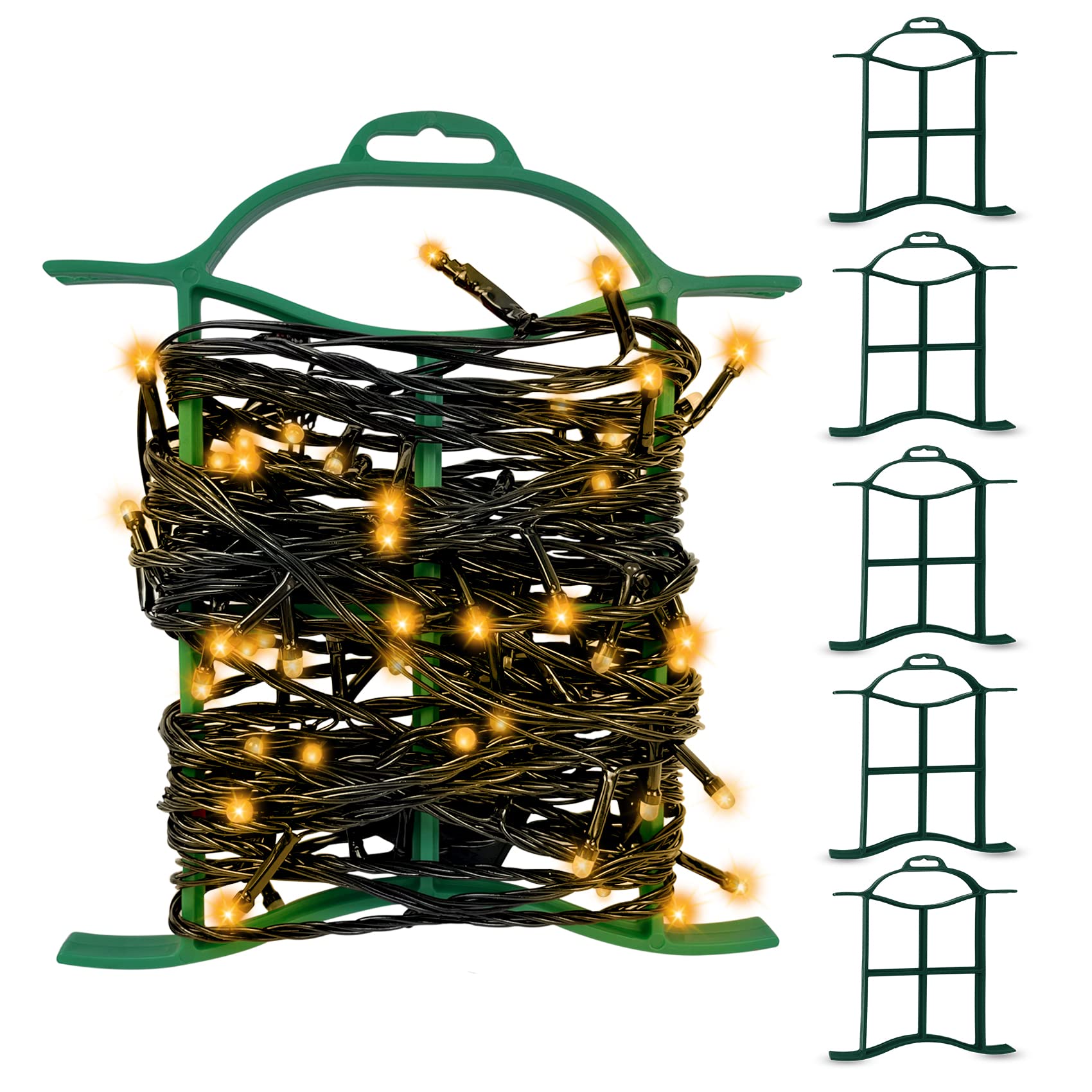 EDSRDUS Set of 6 Rope Winder, Strong & Hangable Light & Cord Wind Up Christmas Light Storage for Organizing Christmas Lights & Electric Cords, Each Holds Up to 98 ft (Green, 7inch x 8inch)