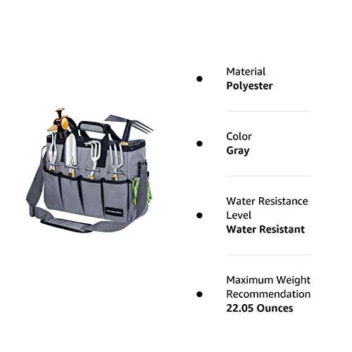 Housolution Garden Tote Bag, 900D Gardening Tool Bag, Garden Tote Storage Bag with Pockets & Long Adjustable Shoulder Strap, Home Tools Organizer Garden Tool Kit Holder, Standable, 14 Inch, Gray