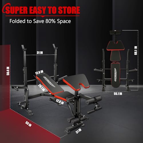 OPPSDECOR 660lbs 6 in 1 Weight Bench Set with Squat Rack, Workout Bench with Leg Extension Preacher Curl Rack Multi-Function Bench Press Set for Home Gym, ZWX1113 New Version Weight Bench