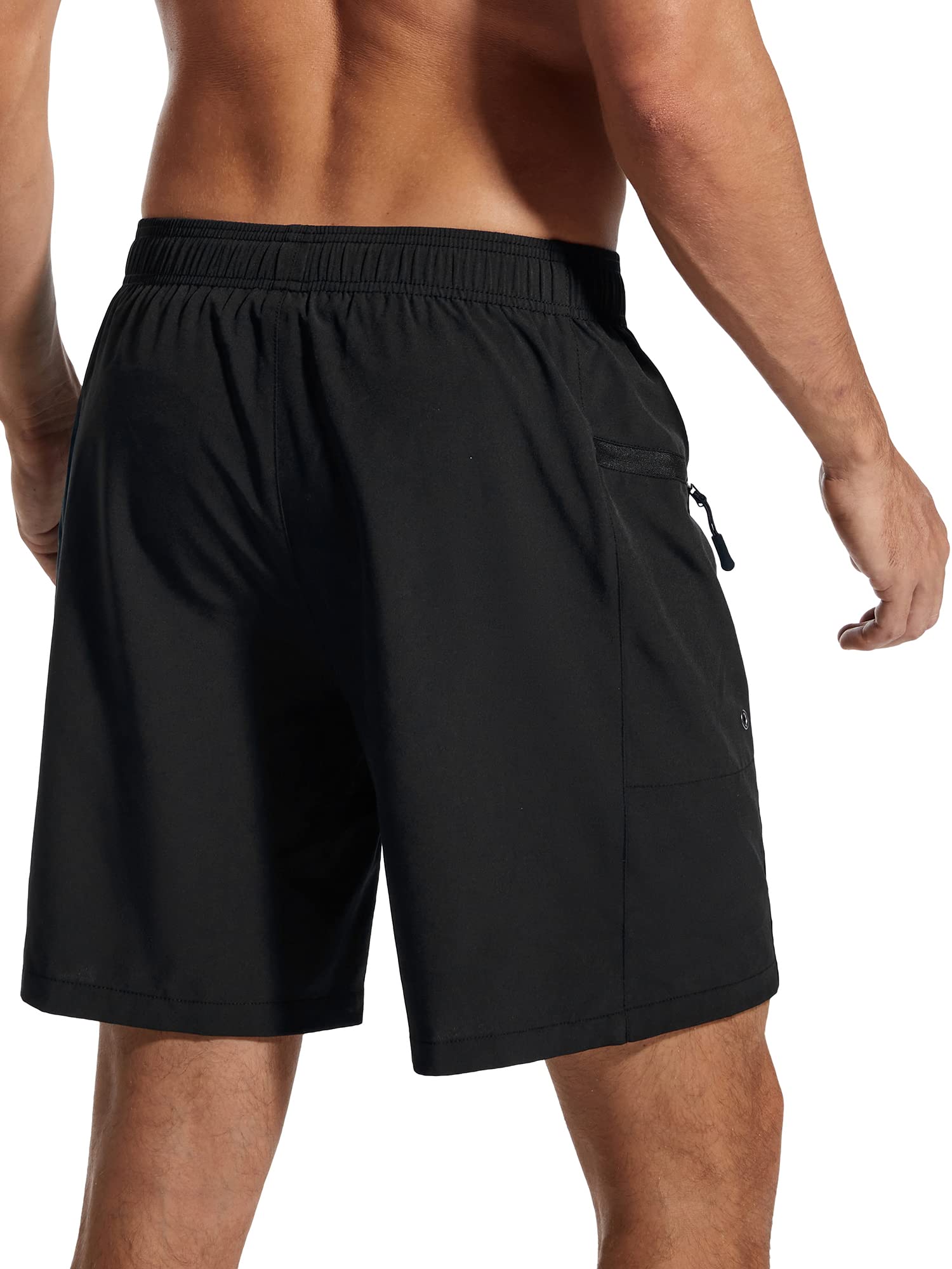 SILKWORLD 7 Inch Swim Trunks for Men Swimsuit with Compression Liner Bathing Suit Quick Dry Swim Shorts with Zipper Side Pockets,Black,Large