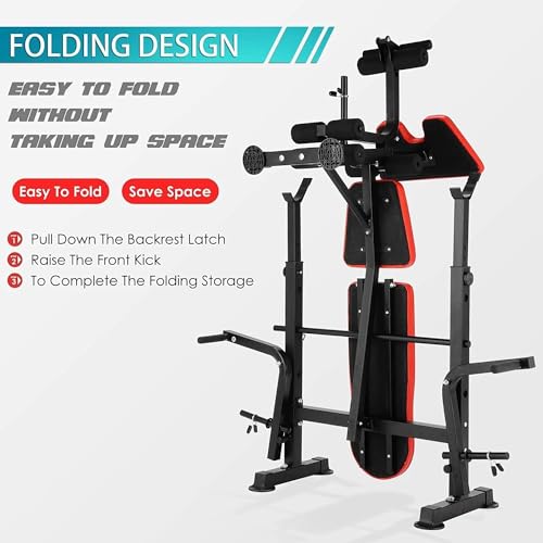 OPPSDECOR 660lbs 6 in 1 Weight Bench Set with Squat Rack, Workout Bench with Leg Extension Preacher Curl Rack Multi-Function Bench Press Set for Home Gym, ZWX1113 New Version Weight Bench
