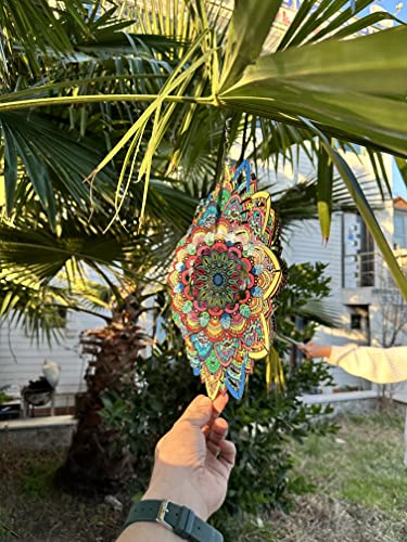 Mandala Wind Spinners for Yard and Garden, 3D Stainless Steel Hanging Spinner for Outdoor & Indoor Decorations, 360 Degree Swivel, 12 inch Spinner