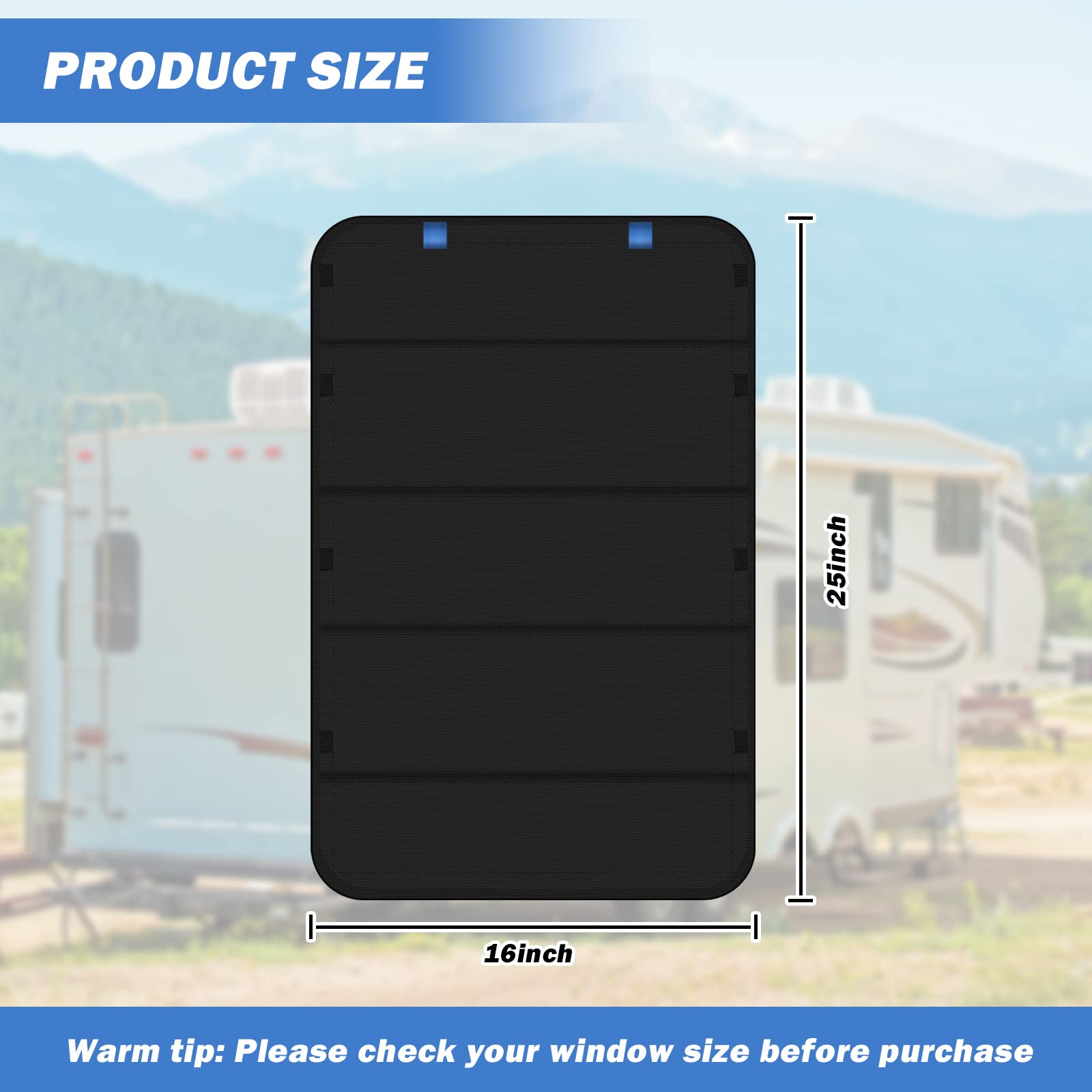 CoukouCover RV Door Window Curtains, Heavy Duty Waterproof Oxford Fabric 25 x 16 Inch Foldable RV Blackout Window Cover, Camper Door Window Cover (Black)