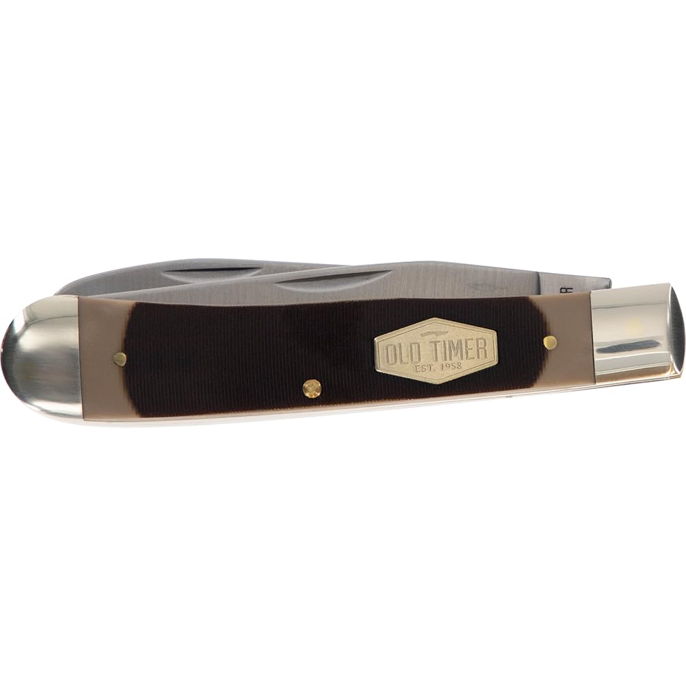 Old Timer 69OT Premium Trapper 7.4in High Carbon S.S. Traditional Folding Pocket Knife with Clip Point Blade, Sawcut Handle, and Convenient Size for Everyday Carry, Hunting, Camping, and Outdoors