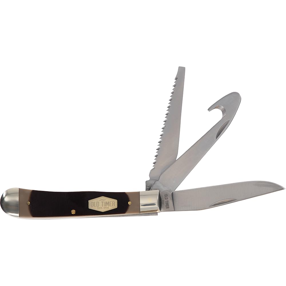 Old Timer 69OT Premium Trapper 7.4in High Carbon S.S. Traditional Folding Pocket Knife with Clip Point Blade, Sawcut Handle, and Convenient Size for Everyday Carry, Hunting, Camping, and Outdoors