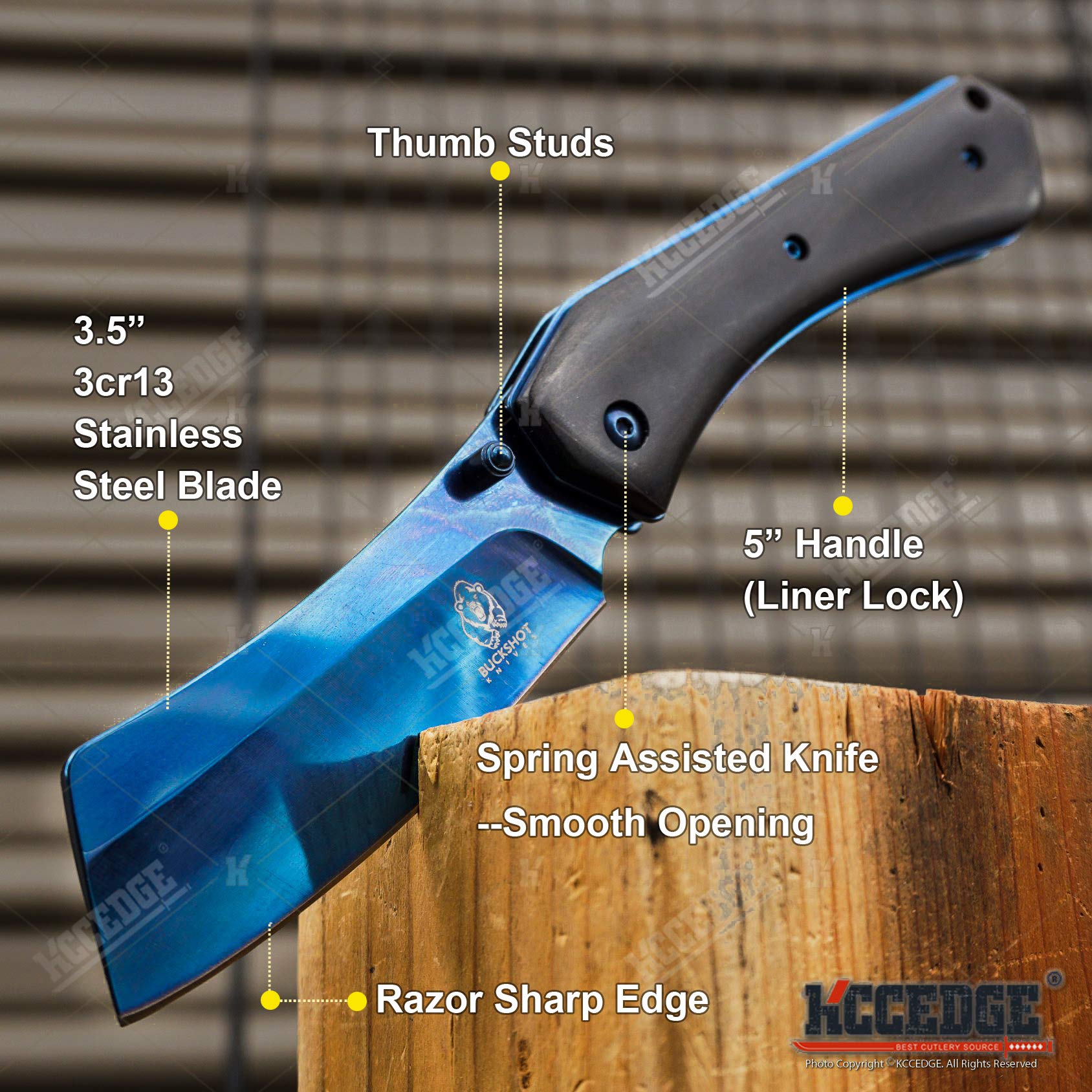KCCEDGE BEST CUTLERY SOURCE EDC Pocket Knife Camping Accessories Razor Sharp Edge Cleaver Blade Folding Knife for Camping Gear Survival Kit 58649 (Wood Brown)