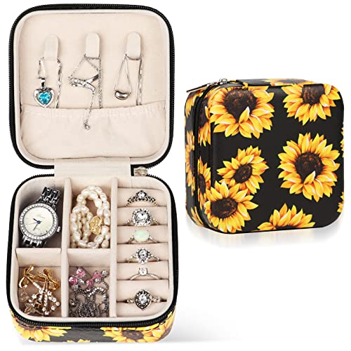 Travel Jewelery Case,Travel Essentials for Women Small Jewelry Box,Mini Travel Jewelry Organizer,Birthday Gifts for Women Bridesmaid Gifts Graduation Gifts for Girls Girlfriend Mom Wife Sunflower