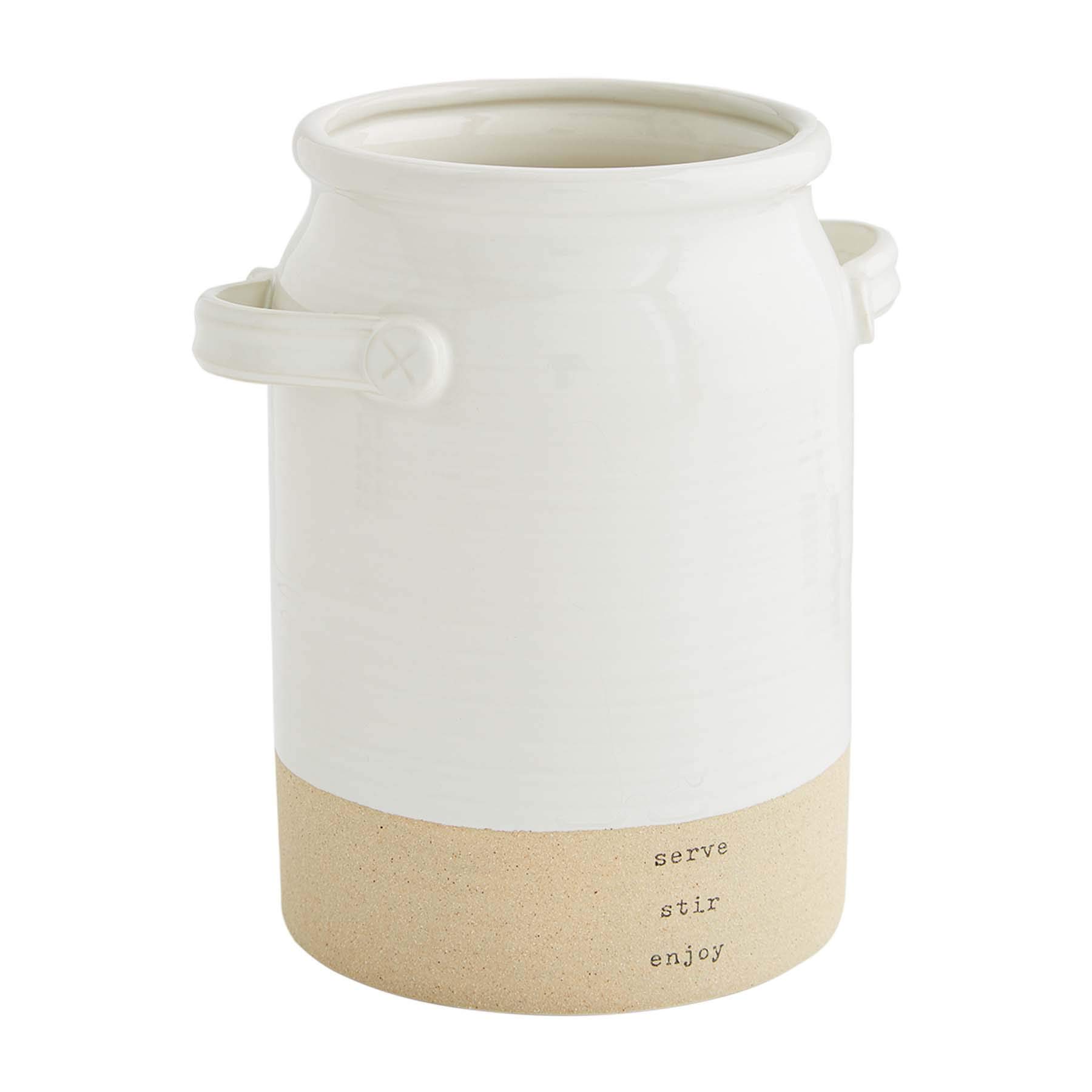 Mud Pie Utensil Holder, 7" x 5" dia, White Glazed/Stoneware
