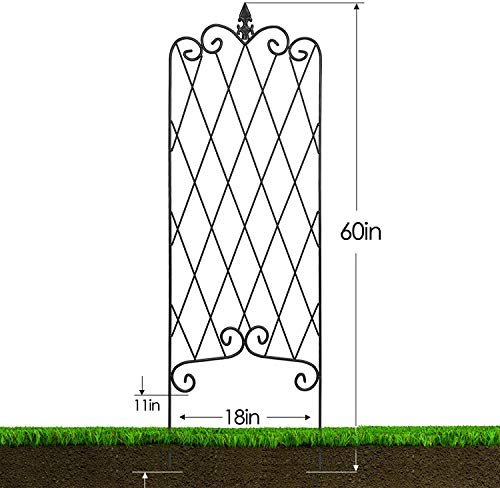 Amagabeli 2 Pack Garden Trellis for Climbing Plants 60" x 18" Rustproof Black Iron Potted Vines Vegetables Vining Flowers Patio Metal Wire Lattices Grid Panels for Ivy Roses Cucumbers Clematis GT04