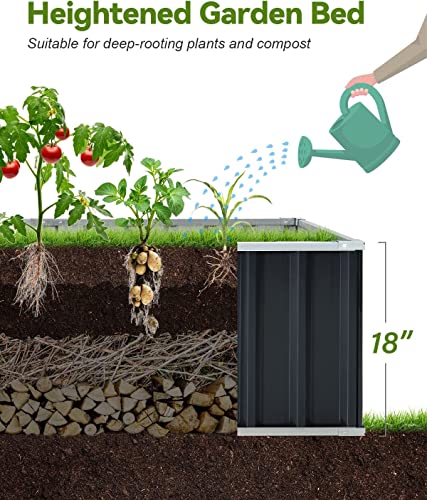 KING BIRD 101"x 36"x 18" Galvanized Raised Garden Bed 2 Installation Methods for DIY Outdoor Heightened Steel Metal Planter Kit Box for Deep-Rooted Vegetables, Flowers, Large Raised Bed Kit(Dark Grey)