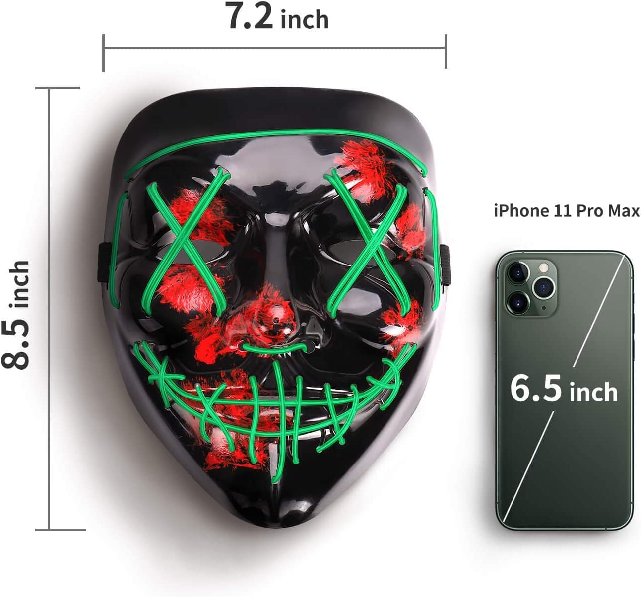 Colplay LED Light Up Halloween Mask,Scary Glow LED Face Mask with 3 Lighting Modes & El Wire for Costume&Cosplay Party.Adjustable&Eco-Friendly Material for Men Women Kid-Green
