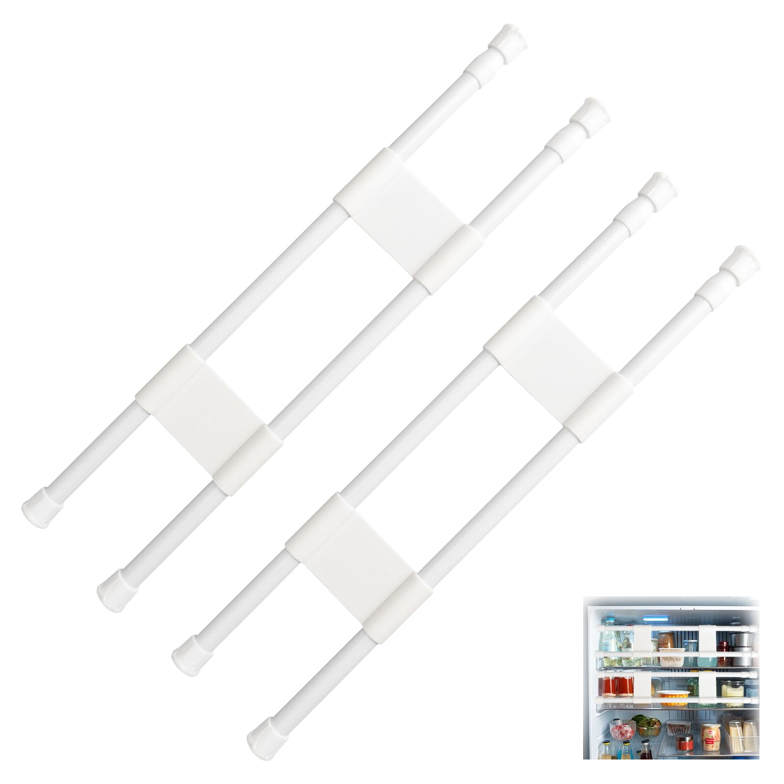 RVGUARD Double RV Refrigerator Bar Adjustable Fridge Tension Rod Holds Food and Drinks in Place Extends Between 16" and 28" for Camper Refrigerator, Kitchen, Cupboard, Bookshelf(2Sets)