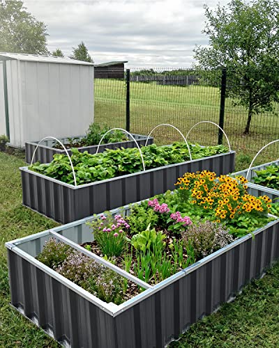 KING BIRD 101"x 36"x 18" Galvanized Raised Garden Bed 2 Installation Methods for DIY Outdoor Heightened Steel Metal Planter Kit Box for Deep-Rooted Vegetables, Flowers, Large Raised Bed Kit(Dark Grey)