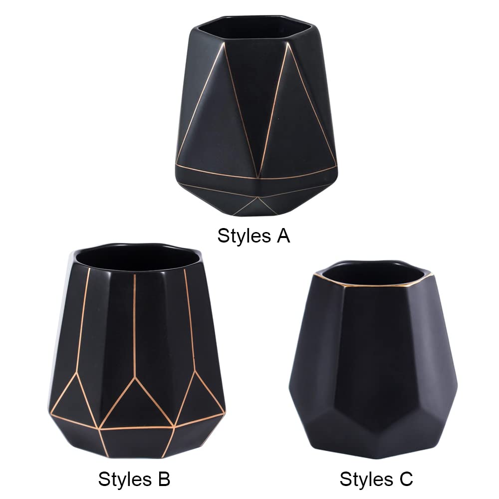 YOSCO Ceramic Desk Cute Pen Holder Stand Gold Line Pencil Cup Pot Desk Organizer Makeup Brush Holder (B-Dark Green)
