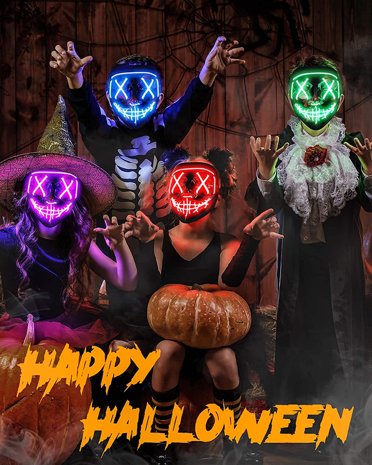 Colplay LED Light Up Halloween Mask,Scary Glow LED Face Mask with 3 Lighting Modes & El Wire for Costume&Cosplay Party.Adjustable&Eco-Friendly Material for Men Women Kid-Green