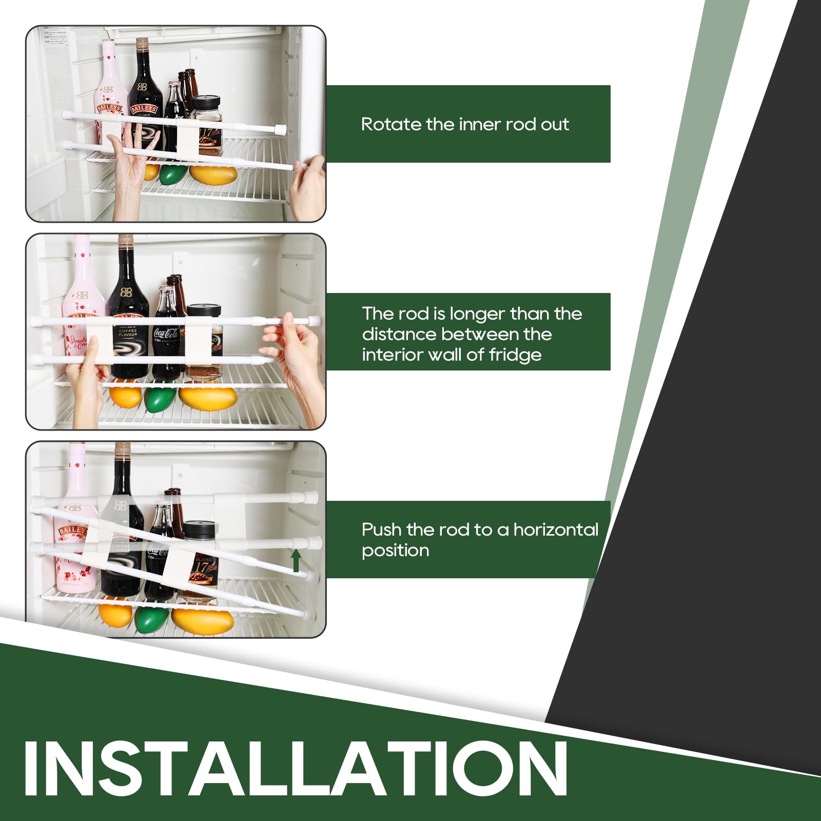 RVGUARD Double RV Refrigerator Bar Adjustable Fridge Tension Rod Holds Food and Drinks in Place Extends Between 16" and 28" for Camper Refrigerator, Kitchen, Cupboard, Bookshelfļ¼2Setsļ¼