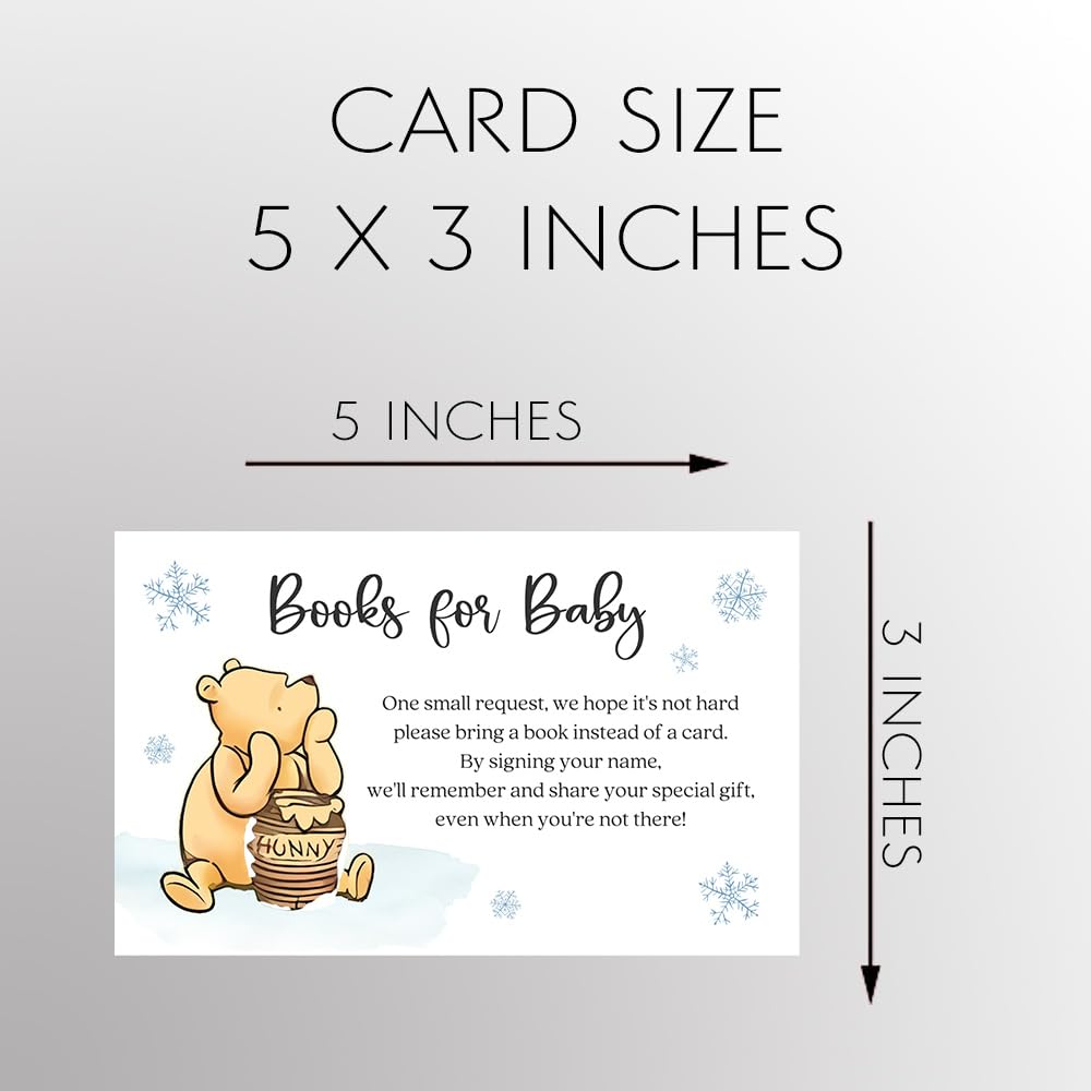 Winnie the Pooh Baby Shower Bring A Book Insert Little Library Collection Pooh Bear Winter Snow Snowflakes Vintage Nostalgic Unisex Gender Neutral Printed Cards (25 Count)