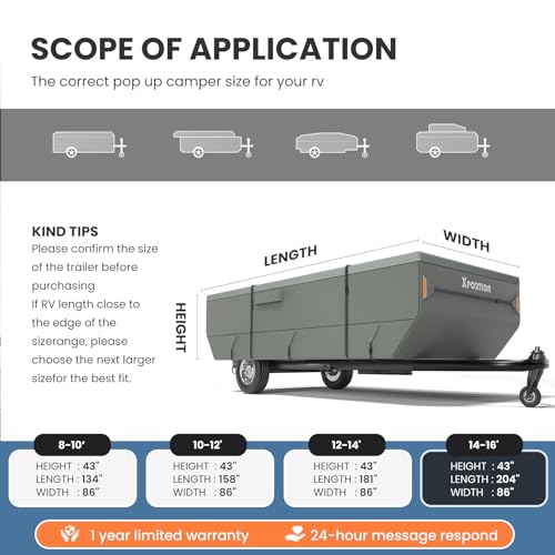 XPORTION Pop Up Trailer Cover,100% Waterproof Folding Trailer Cover 900D Throughout Pop up Camper RV Cover with 7 PCS Reinforced Windproof Straps,Fit14'-16'