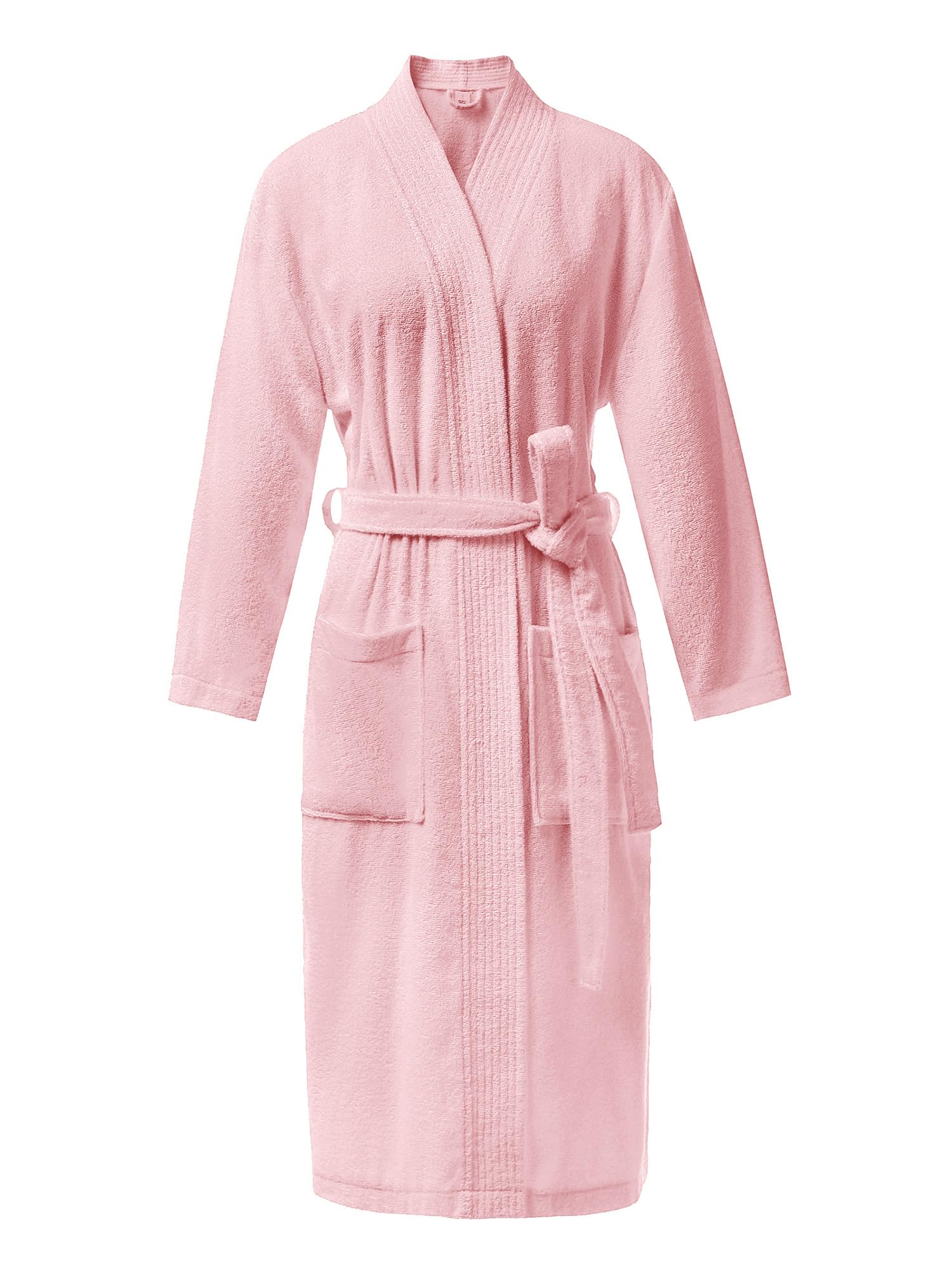 SIORO Terry Cloth Robes for Women Cotton Kimono Bathrobe Towel Soft Fuzzy Absorbent Long Sleeve Calf Length Robe Plush Warm Shower Housecoat,Light Pink Small
