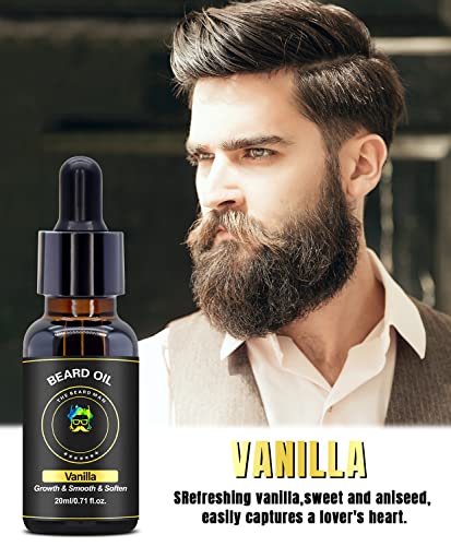 Beard Oil 5 Pack w/Unscented,Cedarwood,Sandalwood,Vanilla,Orange,Christmas Stocking Stuffers Fathers Valentines Day Gifts for Men Him Dad Boyfriend Husband,Beard Growth,Soften,Moisturizing,Strength