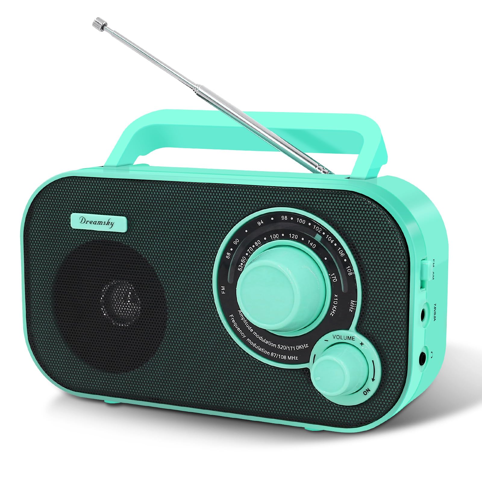 DreamSky AM FM Portable Radio Plug in Wall or Battery Operated for Home & Outdoor, Strong Reception, Large Dial Easy to Use, Transistor Antenna, Headphone Jack, Small Gifts for Seniors Elderly