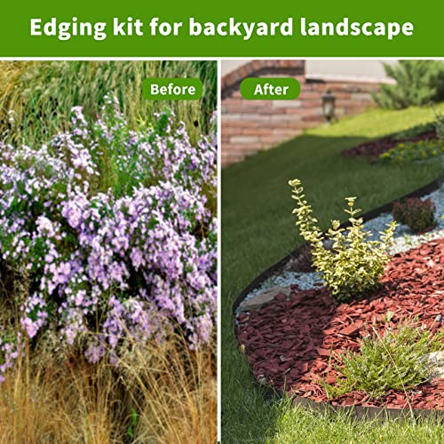 AGTEK 60FT Plastic Landscape Edging Coil Kit 4in. High Terrace Board Garden Edging Border Lawn Edging Roll for Flower Bed Lawn Yard, Black with 30 Spikes,3mm Thin, Brown