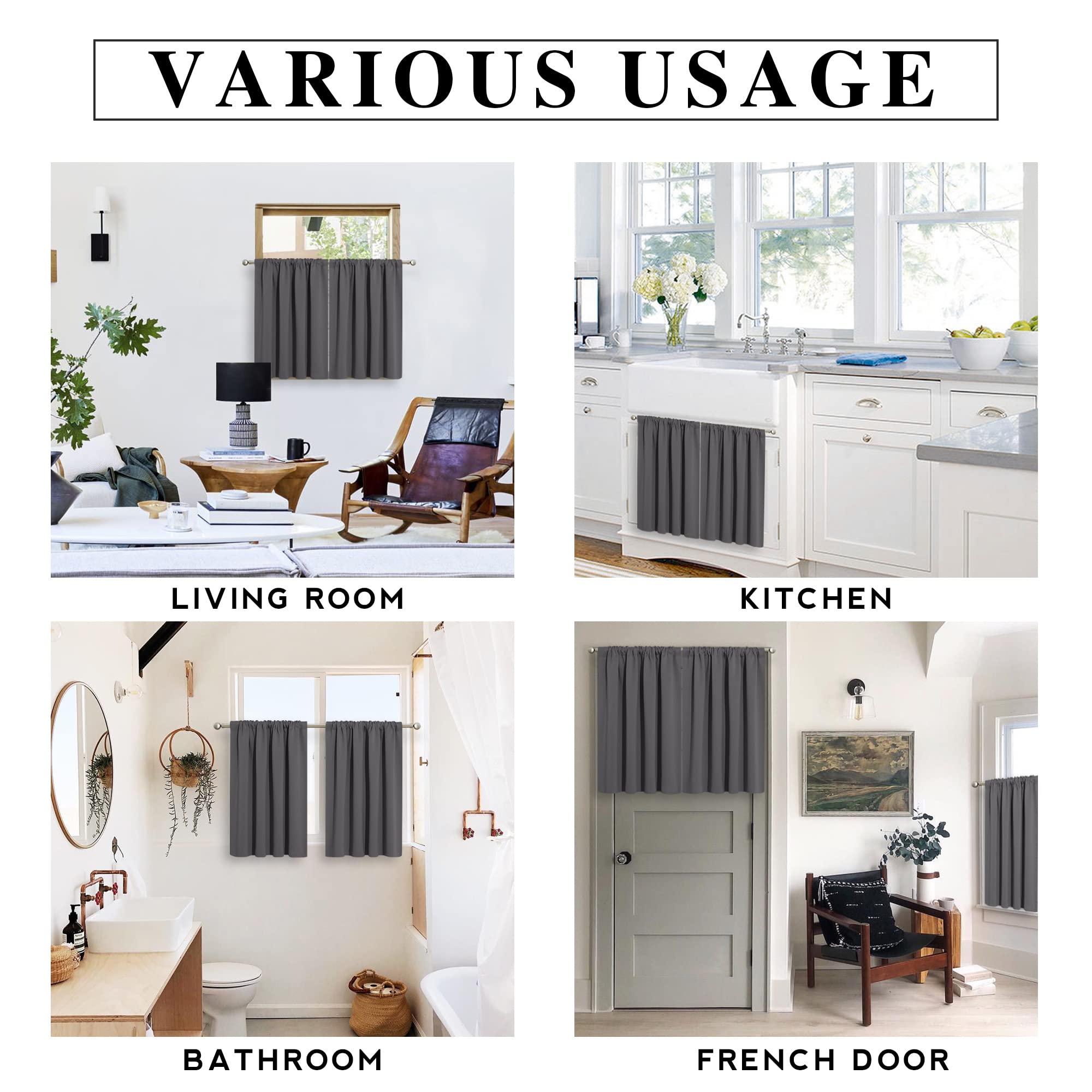 RYB HOME RV Camper Door Window Curtains -Blackout Privacy Curtains & Drapes for Bathroom Bedroom Kitchen Portable Travel Trailer Small Window Decor, W 34 x L 24, Grey, 2 Panels
