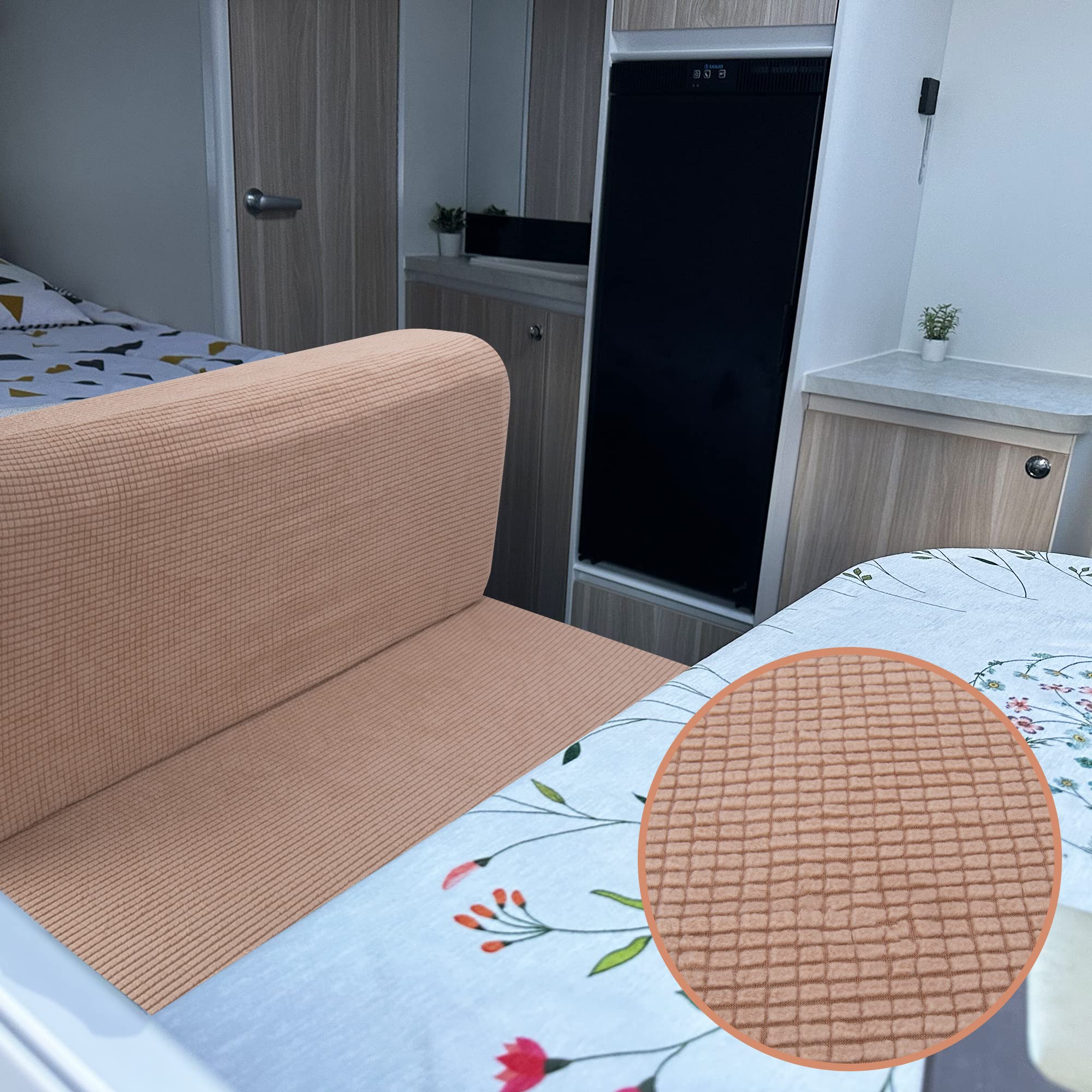 Tlswshsy RV Dinette Cushion Covers-Stretchable Loveseat Sofa Furniture Protector -Elastic Camper Cushion Slipcoversfor RV Camper Car Bench (Khak)