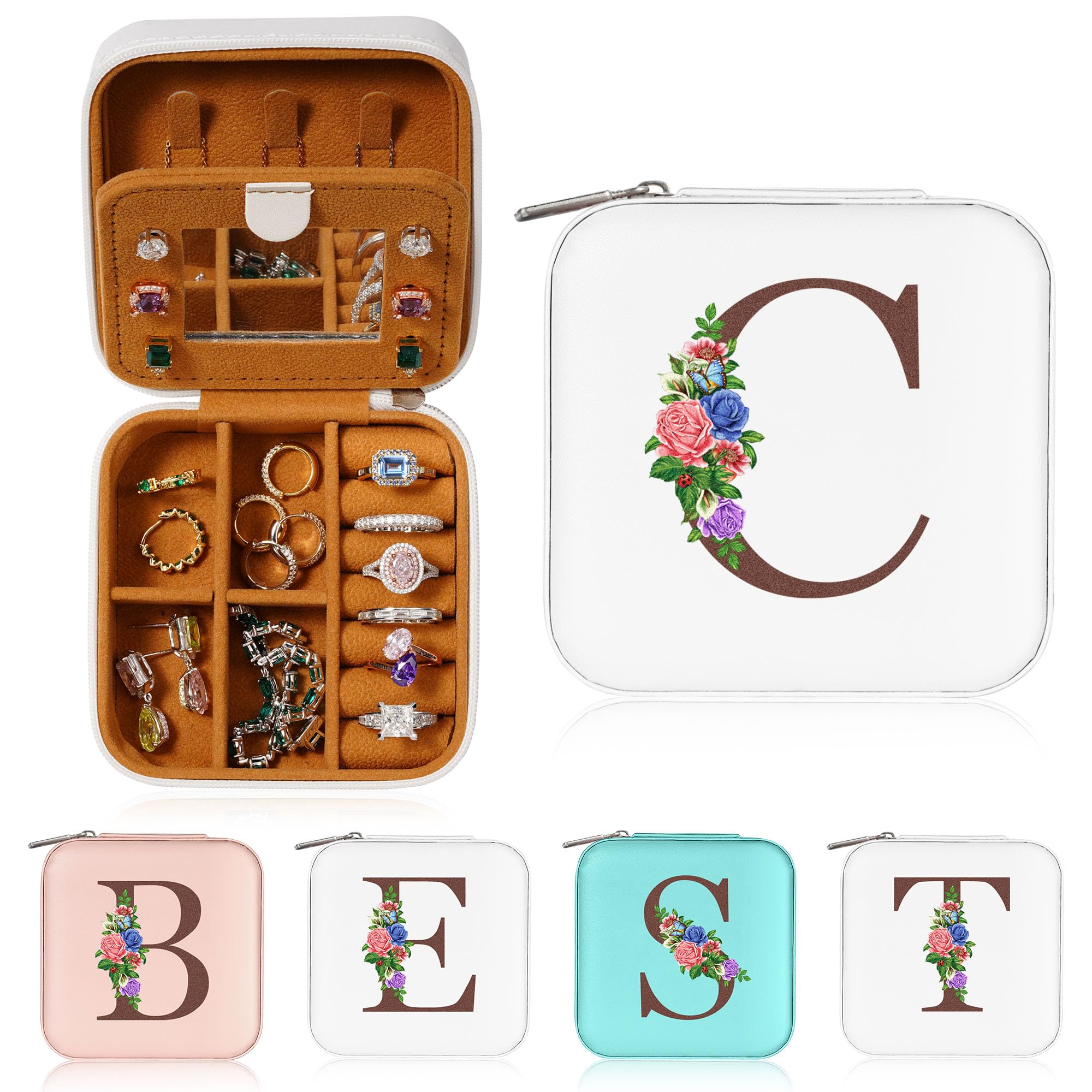 Yesteel Birthday Gifts for Women Mom Grandma, Monogram Travel Jewelry Case Jewelry Box Jewelry Organizer, Travel Essentials Travel Accessories for Women Initial C
