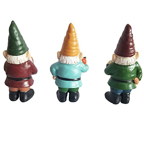 KIYFERC Polyresin Mini Gnomes for Garden Decoration Outdoor Small Status Patio Ornament Set of 3 Gnome