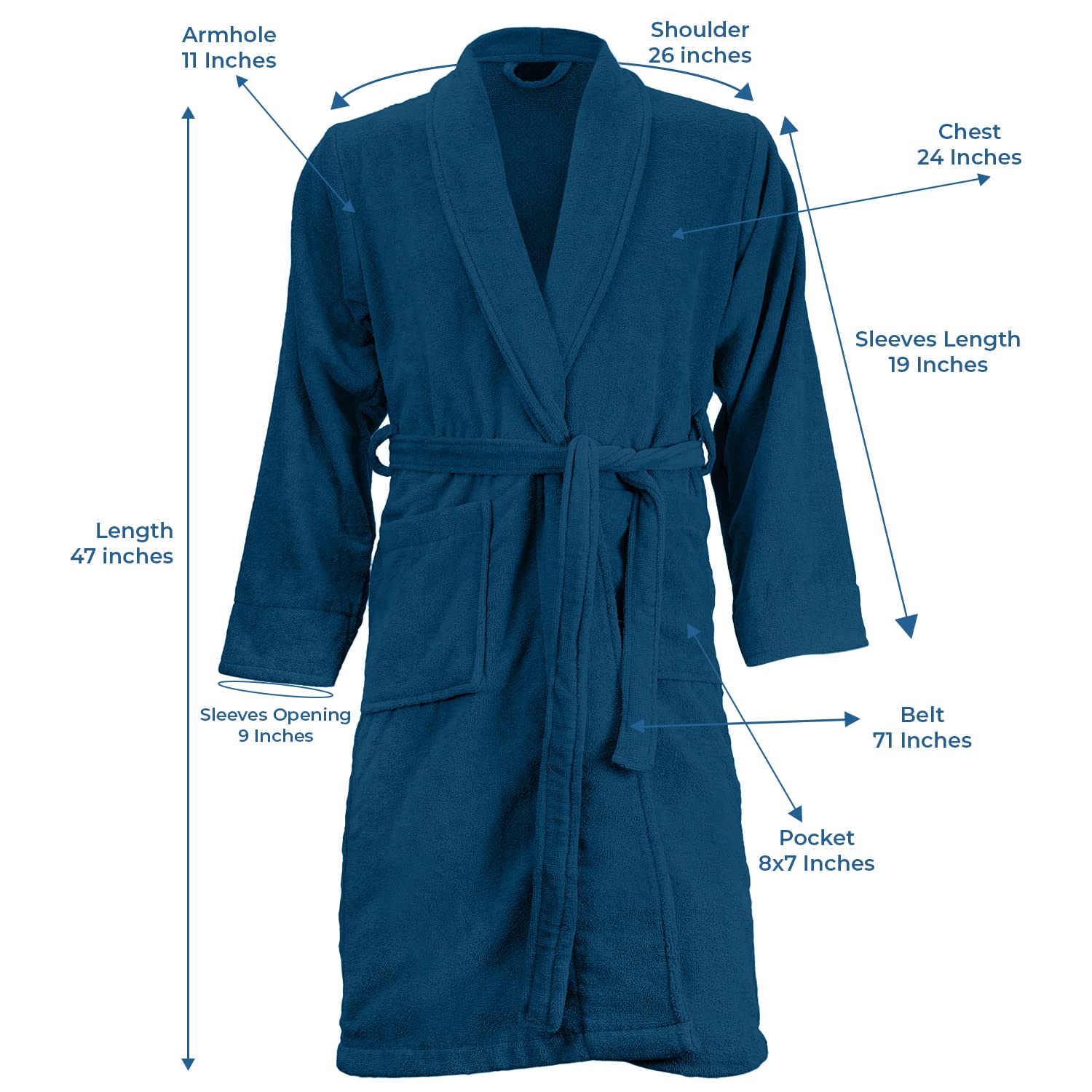 DAN RIVER Premium Cotton Terry Robes for Women and Men, Ultra Soft bathrobe with Adjustable Waist Belt and Pockets Pack of 1