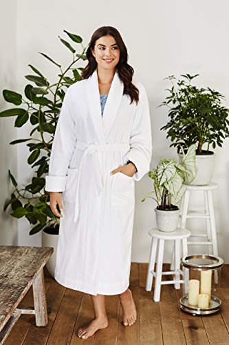 Lands' End Women's Long Sleeve Cotton Spa Bath Robe White Plus 3x