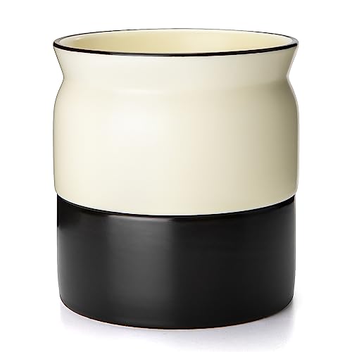 Ceramic Utensil Holder Double Layer kitchen Utensil Holder for Countertop with Drainage Holes Utensil Crock for Farmhouse Kitchen Decor. (0.68)