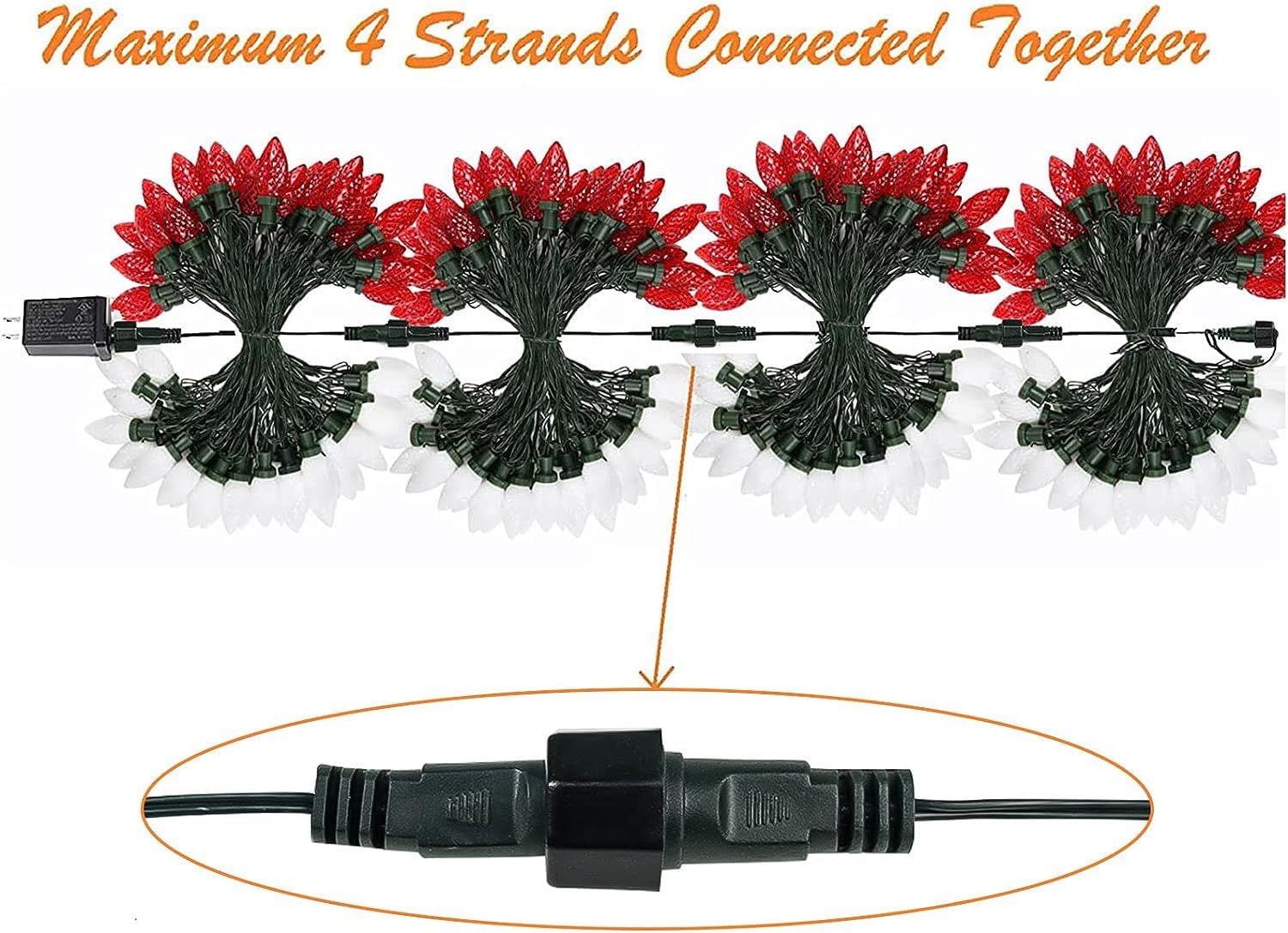KAQ C9 Christmas Lights 2PK 100 LED 98ft Extendable Waterproof Christmas Lights Green Wire String Lights, Outdoor Christmas Lights for Patio Wedding Party Christmas Decorations (Red & Cool White)