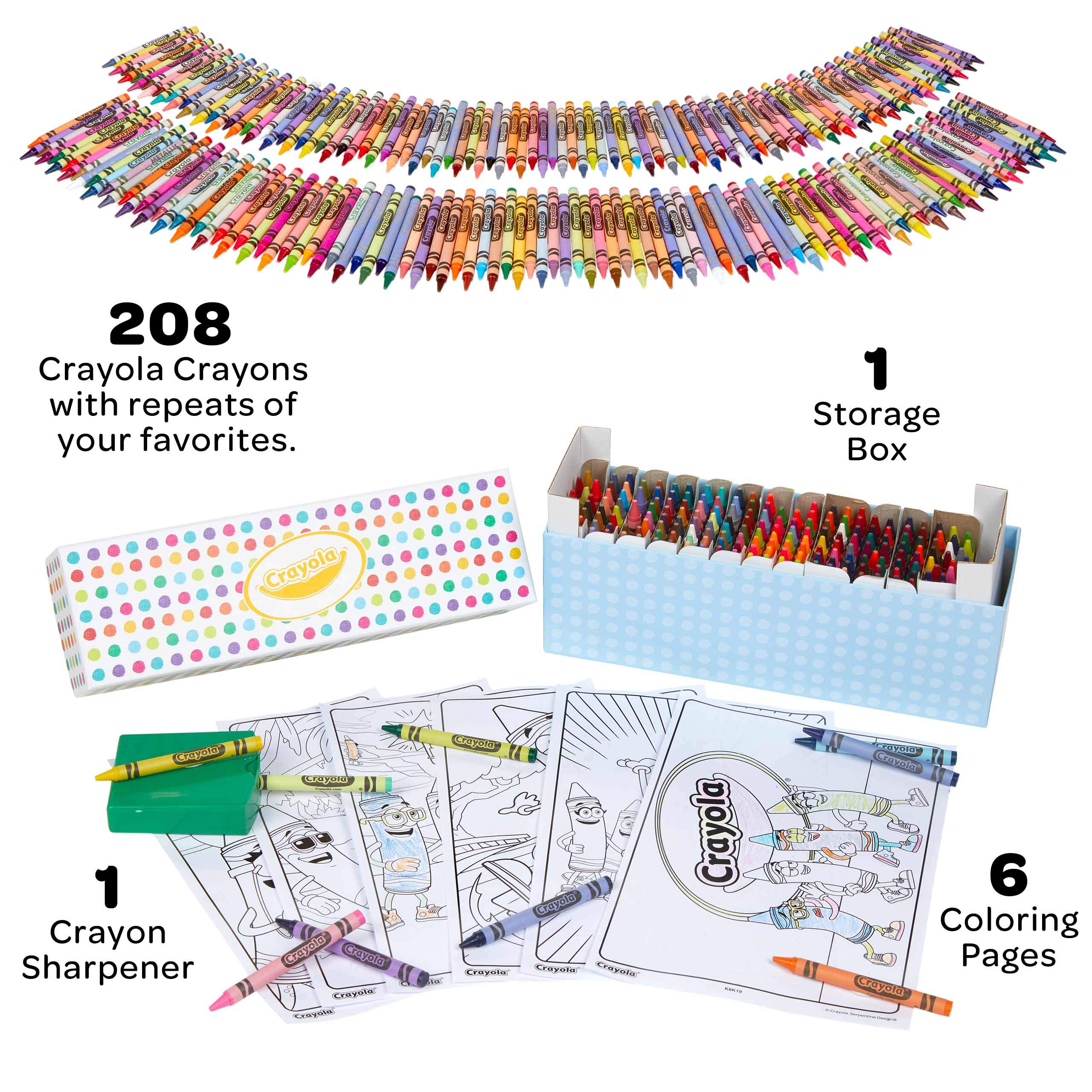Crayola Crayon Set with Coloring Pages, Gift for Kids, 208 Crayons with Repeats of Favorite Colors