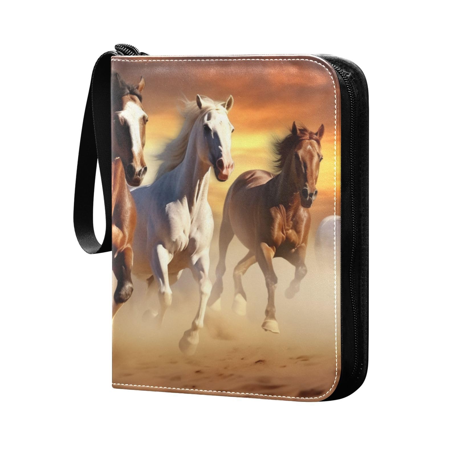 PYBUG Horse Trading Card Binder with Nylon Strap 4-Pocket Waterproof PU Leather Card Collection Binder for 400 Cards Sturdy Card Holder Folders for Game Cards,Sports Cards