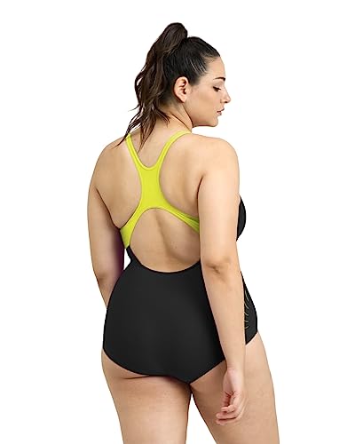 Arena Performance Women's Graphic Swim Pro Back Plus Size One Piece Swimsuit Chlorine Resistant MaxLife Bathing Suit, Black/Soft Green, 16W-18W