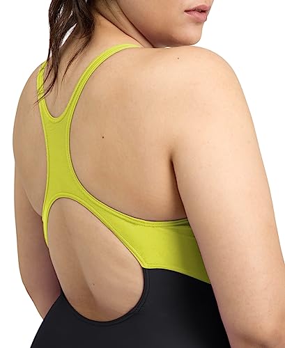 Arena Performance Women's Graphic Swim Pro Back Plus Size One Piece Swimsuit Chlorine Resistant MaxLife Bathing Suit, Black/Soft Green, 16W-18W